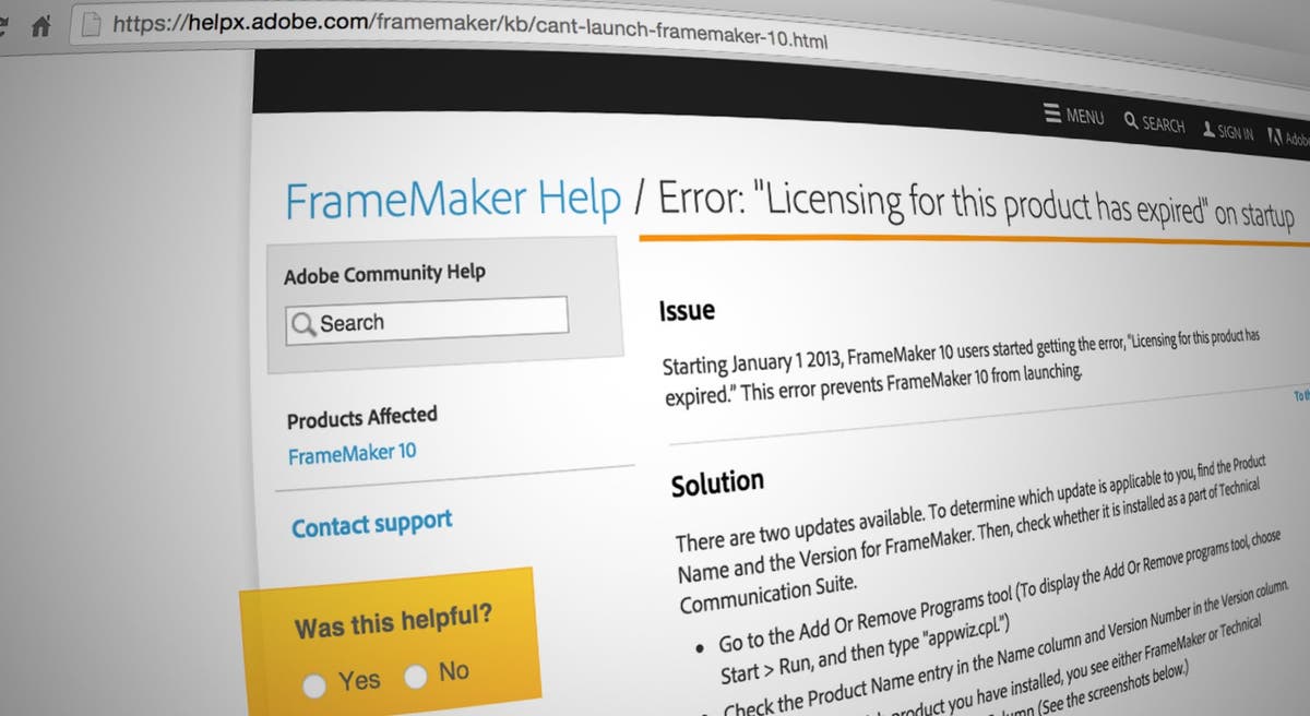 Update on the issue of FrameMaker 10 not launching