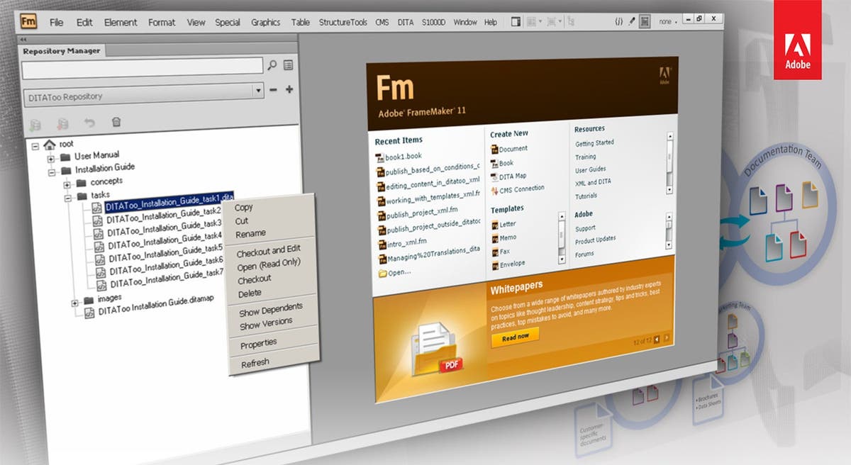Comprehensive DITA Pubs & CMS Solution w. Adobe FrameMaker & DITAToo