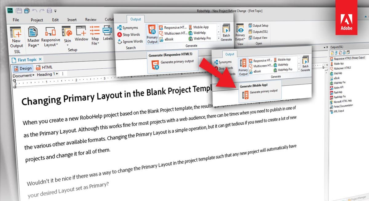 Changing Primary Layout in the Blank Project Template in RoboHelp