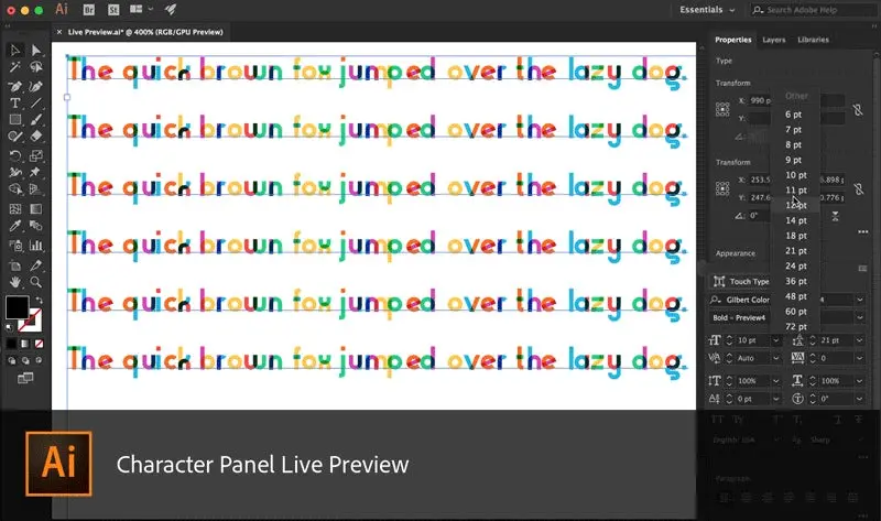 New in Illustrator: Live Preview of Character Properties