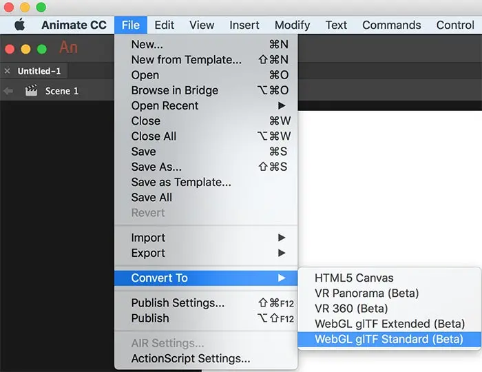 Exporting glTF from Animate