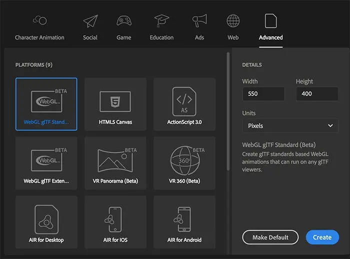 Exporting glTF from Animate